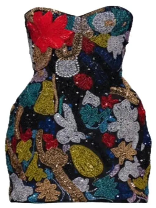 CHUKS COLLINS Embroidered Corset Mini Dress - Black
