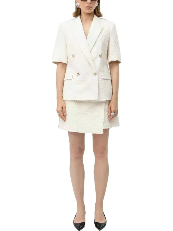BOSS Double-breasted Tweed Jacket - Neutrals