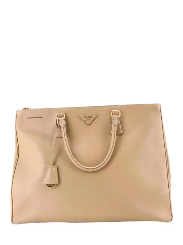 Prada Xl Lux Saffiano Leather Double Zip Tote Bag - Neutrals