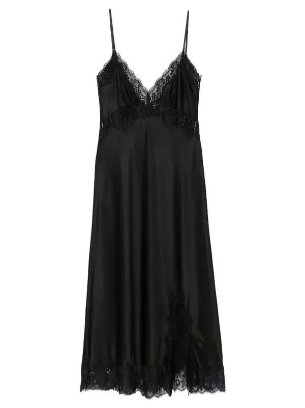 MANSPHIL V-neck Lace-trim Midi Dress - Black