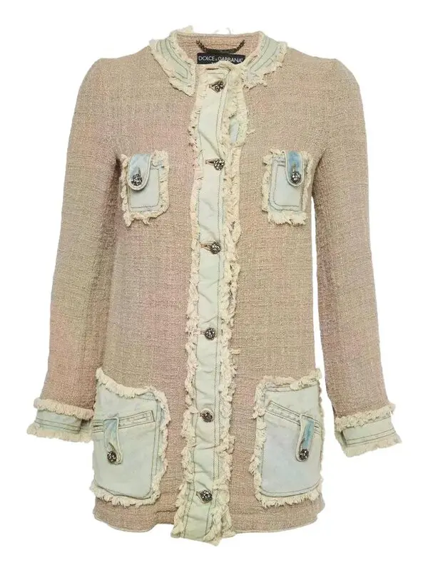 Dolce & Gabbana Beige Tweed Jacket With Denim Trim - Neutrals