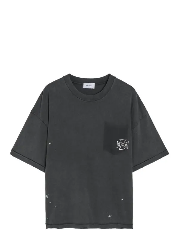 ASKYURSELF Logo-embroidered Distressed Cotton T-shirt - Black