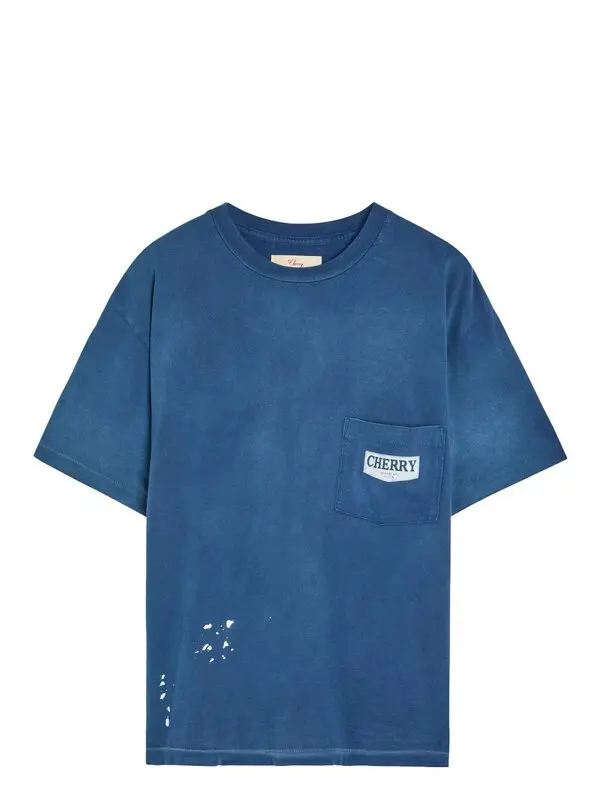 CHERRY LOS ANGELES Chevron Boxy Paint-splatter Cotton T-shirt - Navy