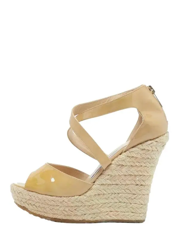 JIMMY CHOO Patent Leather Wedge Sandals - Neutrals