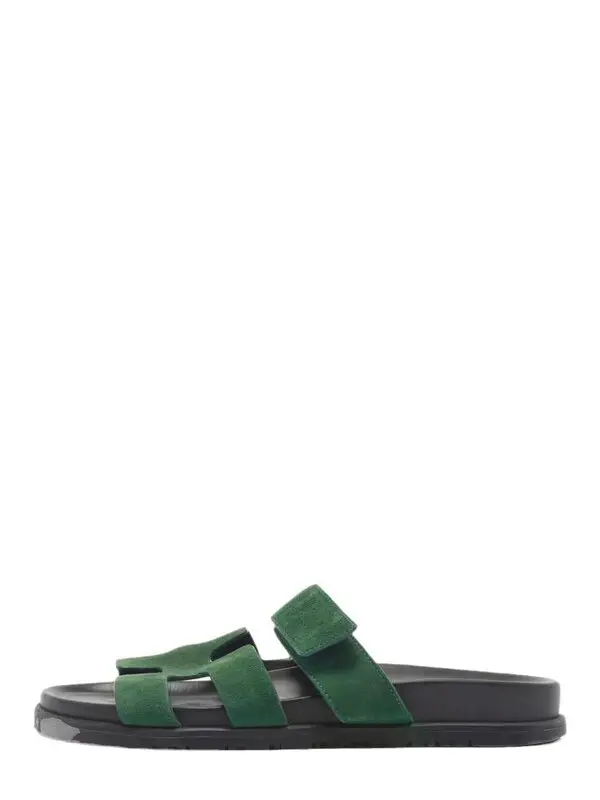 Hermès Chypre Suede H-cutout Flat Sandals - Green