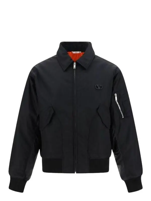 Valentino Garavani Zip-up Bomber Jacket With Logo Detail - Black