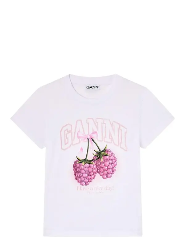GANNI Raspberry Cotton T-shirt - Multicolor