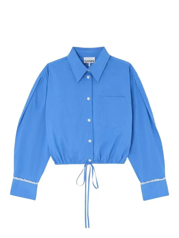 GANNI Organic Cotton Cropped Shirt With Lace Trim - Multicolor