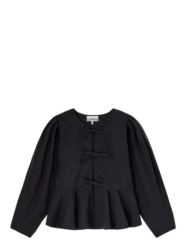 GANNI Organic Cotton Blouse With Bow Detailing And Puff Sleeves - Multicolor