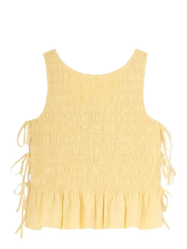 GANNI Smocked Cotton Top With Ruffle Details - Multicolor