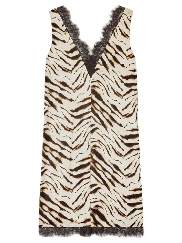 GANNI Zebra Print Midi Dress With Lace Trim - Multicolor