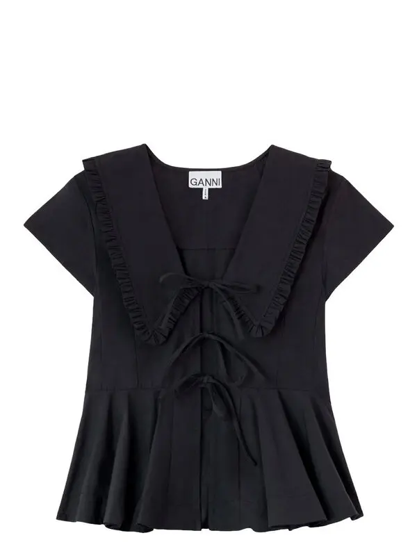 GANNI Organic Cotton Peplum Top With Ruffled Collar - Multicolor