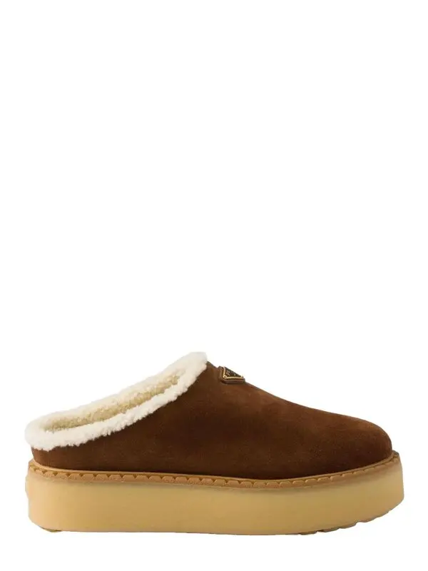 Prada Suede Shearling Lined Platform Slippers - Multicolor