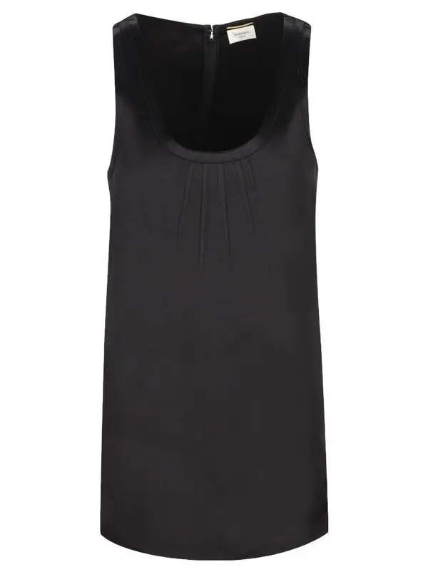 Saint Laurent Black Satin Sleeveless Dress With Cassandre Logo Charm - Multicolor
