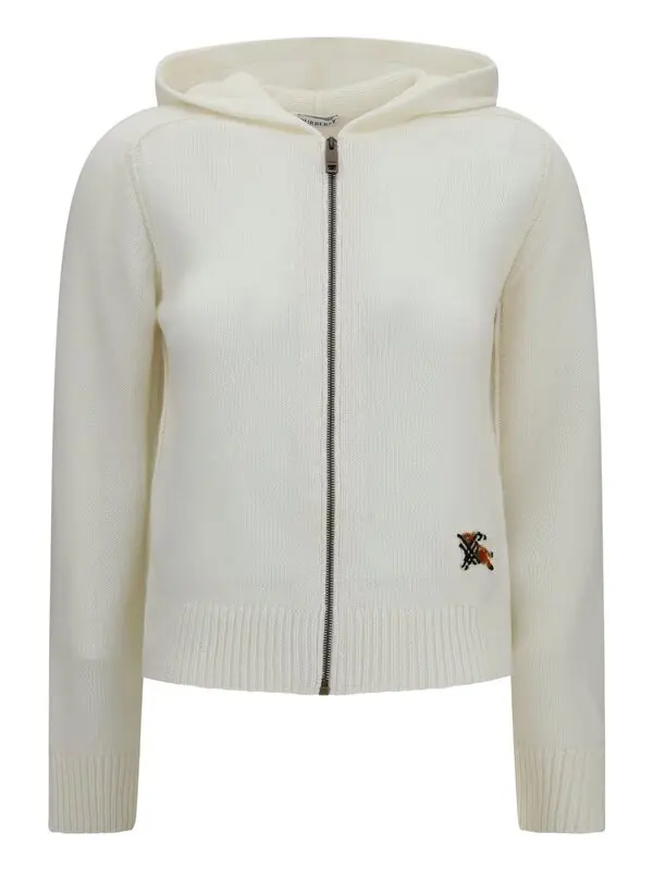 Burberry Wool Hooded Zip-up Cardigan - Cream