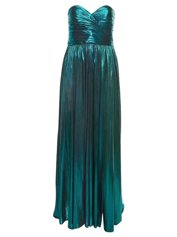 Retrofete Ezri Plissé-effect Lamé Maxi Dress - Green