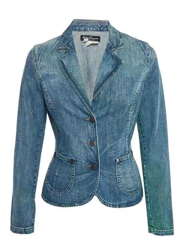 FERRAGAMO Slim-fit Denim Jacket With Notch Lapels - Blue