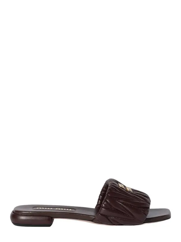 Miu Miu Matelassé Nappa Leather Slides - Black