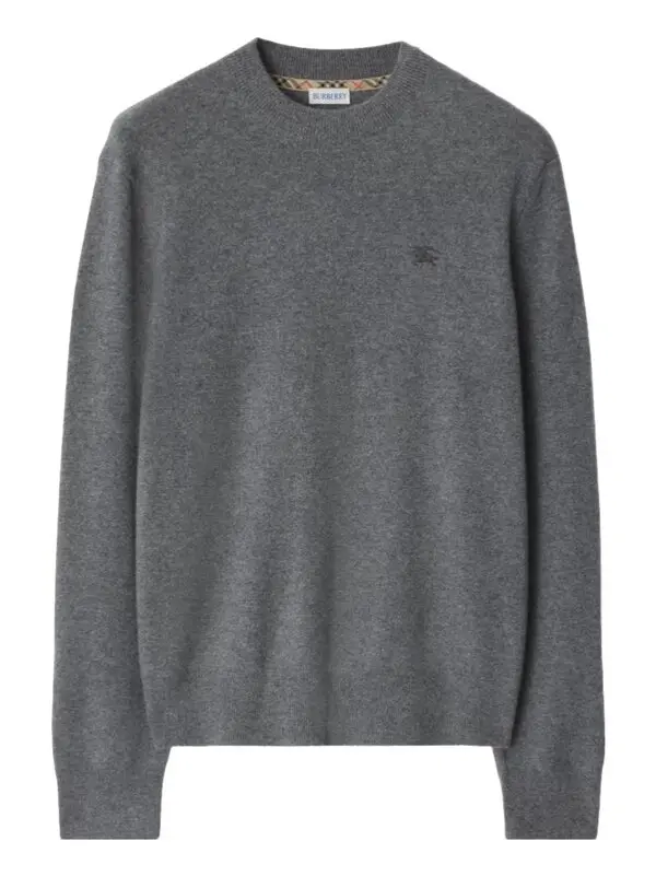 Burberry Cashmere Blend Sweater With Embroidered Equestrian Knight Design - Grey