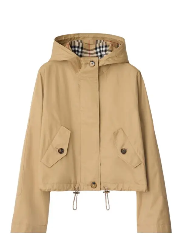 Burberry Hooded Short Gabardine Parka - Flax