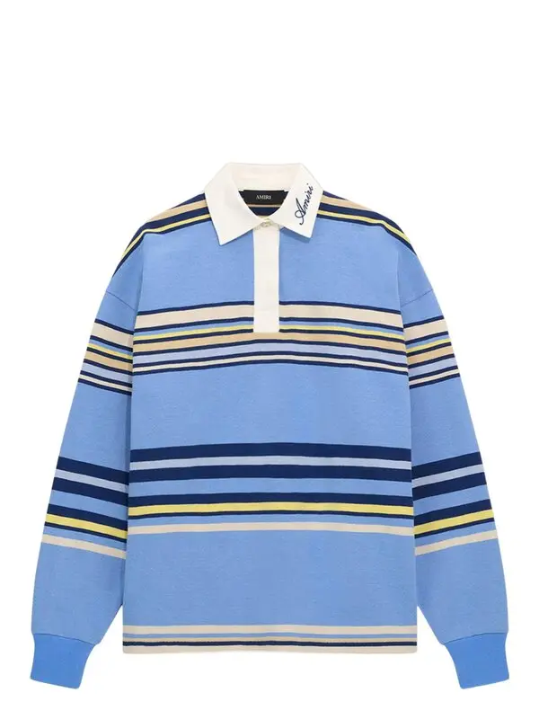 Amiri Striped Oversized Long Sleeve Polo Shirt - Blue