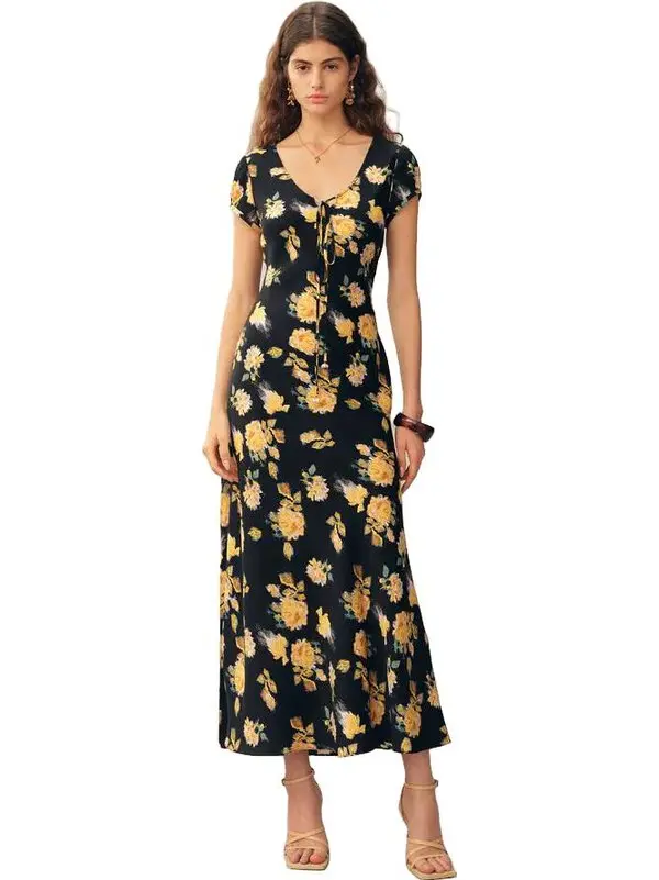 Fabrique Handpainted Floral Silk Maxi Dress - Multicolor