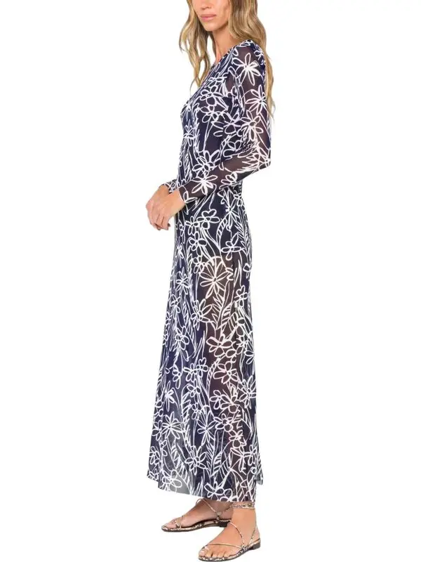 JBQ Floral Print Long Sleeve Maxi Dress - Blue