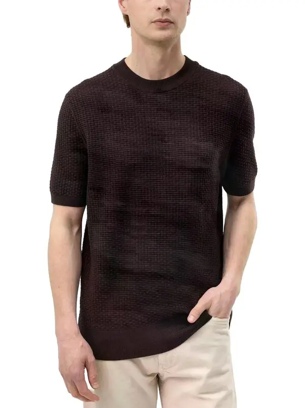 BOSS Waffle-knit Short-sleeve Sweater - Brown