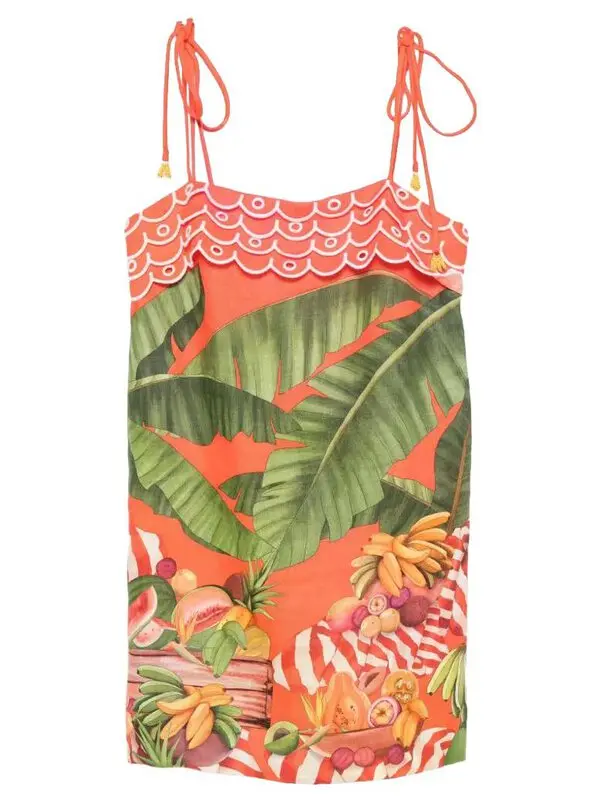 Farm Rio Fruit Print Scalloped Mini Dress - Orange