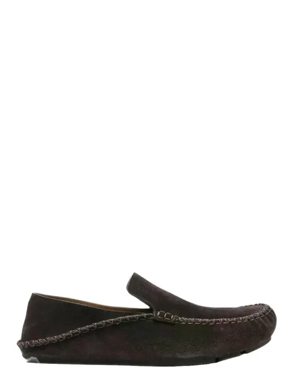 Loewe Suede Loafers With Whipstitch Trim - Brown