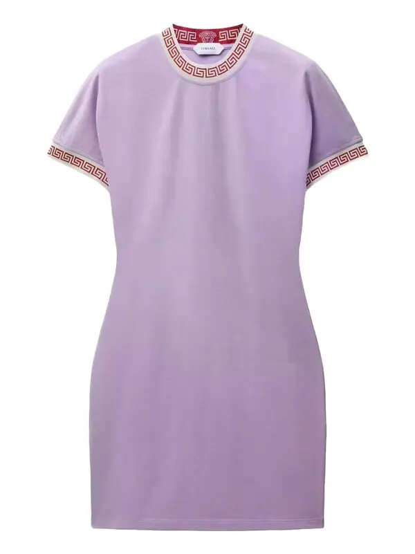 Versace Jacquard Greca And Medusa Motif Stretch Cotton-jersey Mini Dress - Purple