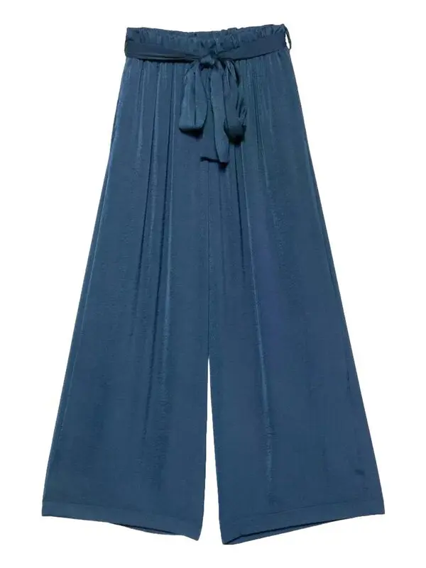 MOUTAKI Belted Wide-leg Satin Trousers - Blue