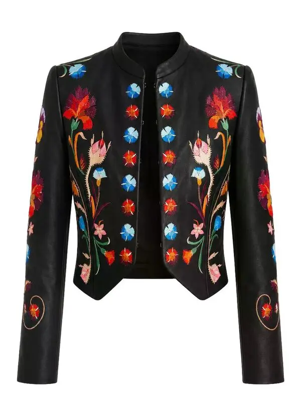 TEMPERLEY LONDON Toledo Floral-embroidered Leather Jacket - Black
