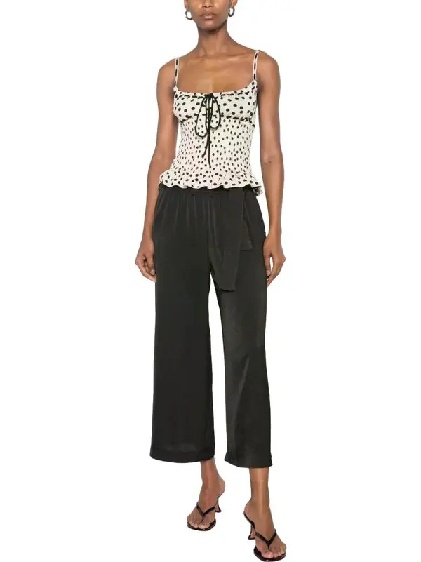 MOUTAKI Satin Finish Belted Wide Leg Trousers - Black