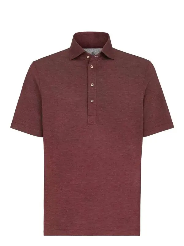 Brunello Cucinelli Virgin Wool, Silk And Cotton Piqué Polo Shirt With Spread Collar - Red