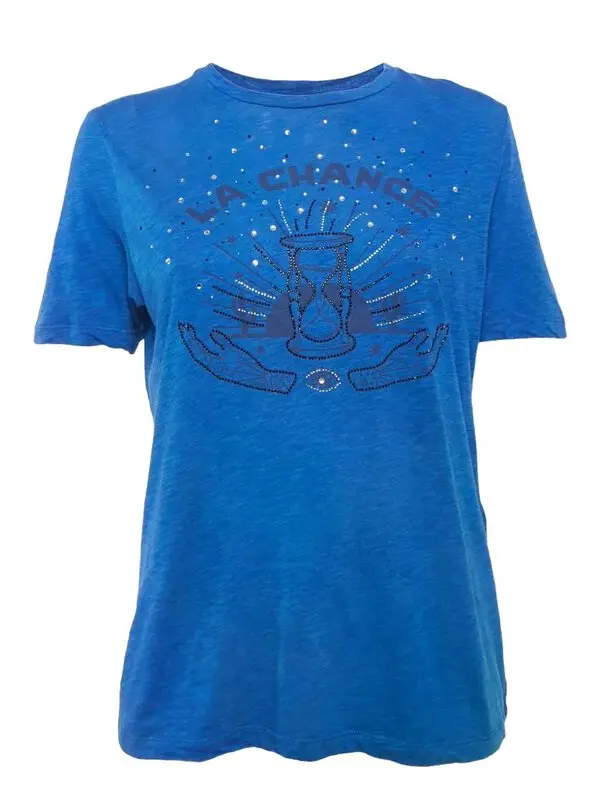 Maje Rhinestone Embellished Graphic Print T-shirt - Blue