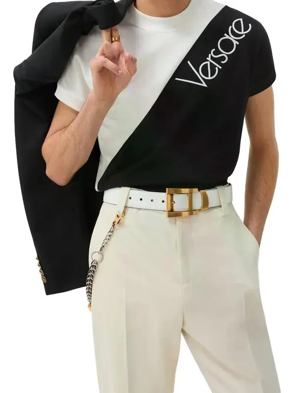 Versace Embroidered-logo Stretch Cotton-jersey Slim T-shirt - Black