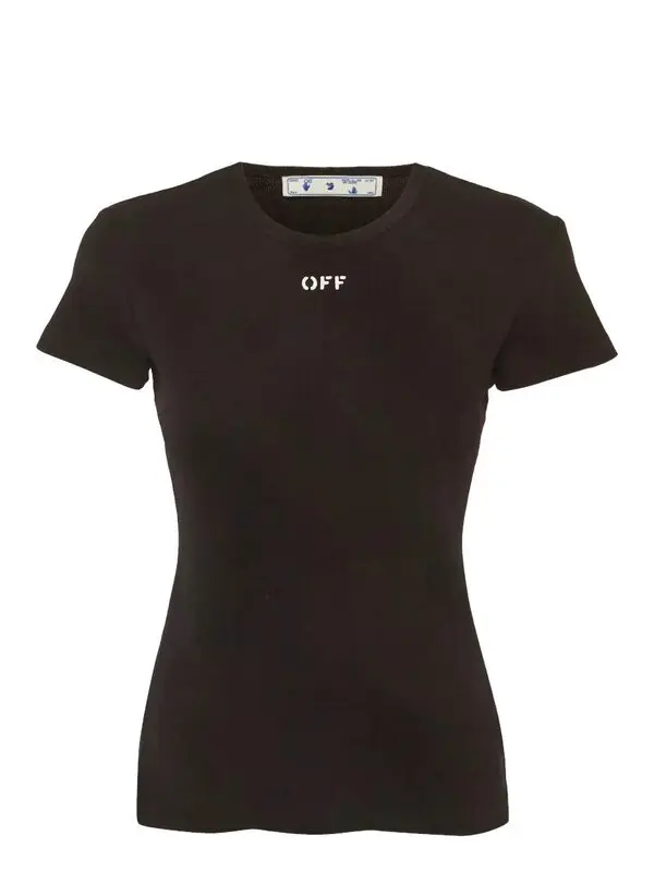 Off-White Logo Print Ribbed Knit T-shirt - Black