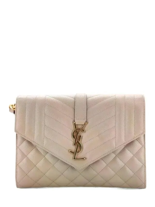Saint Laurent Monogram Envelope Wristlet Clutch Bag - Neutrals