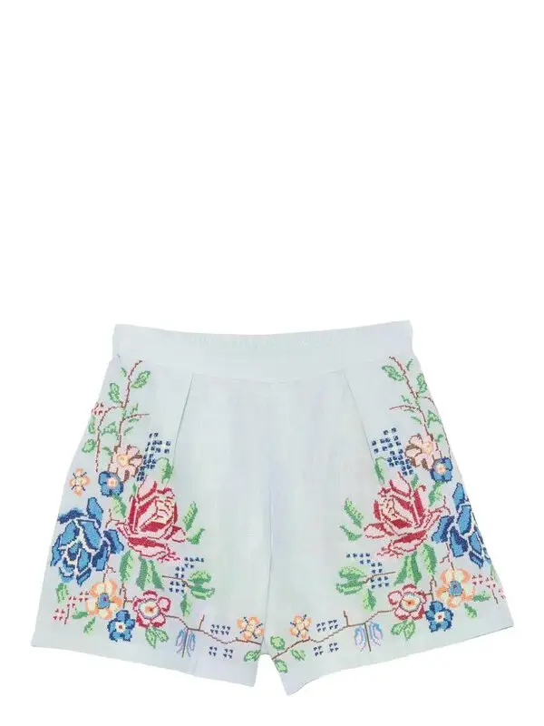 ORSINA Floral Embroidered Shorts - Blue