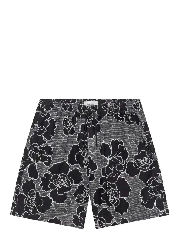 LES DEUX Charlie Poppy Floral-print Drawstring Shorts - Black