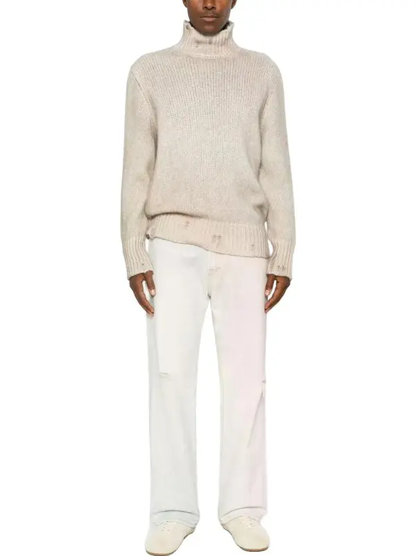 Avant Toi Distressed Roll-neck Sweater - Neutrals