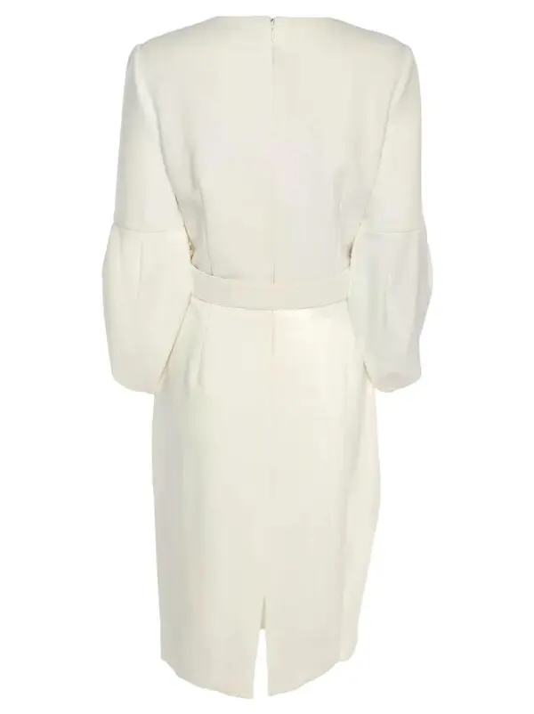 Badgley Mischka Off-white V-neck Belted Puff-sleeve Dress - Neutrals