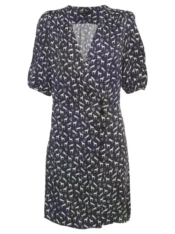 Maje Horse-print V-neck Midi Dress - Blue