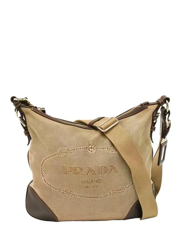 Prada Logo Jacquard Messenger Bag - Neutrals
