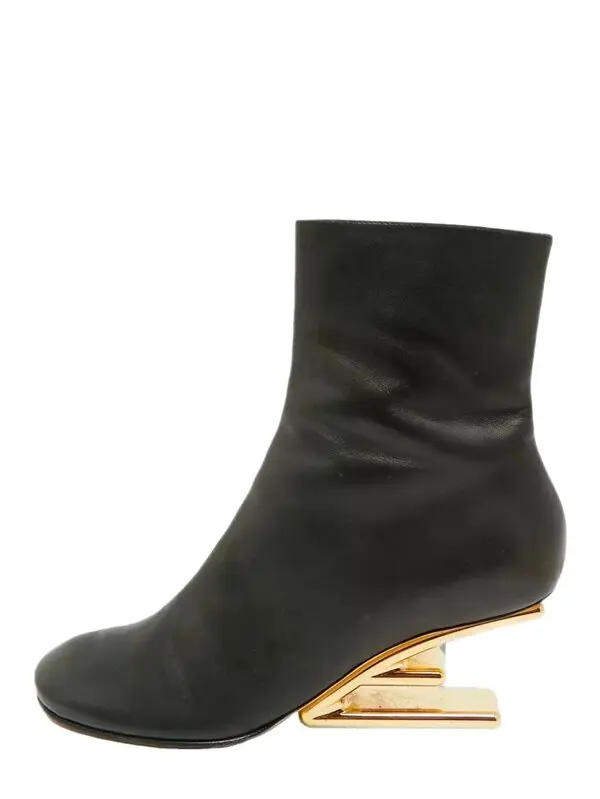 Fendi Leather Ankle Boots With Sculptural Gold-tone Heel - Black