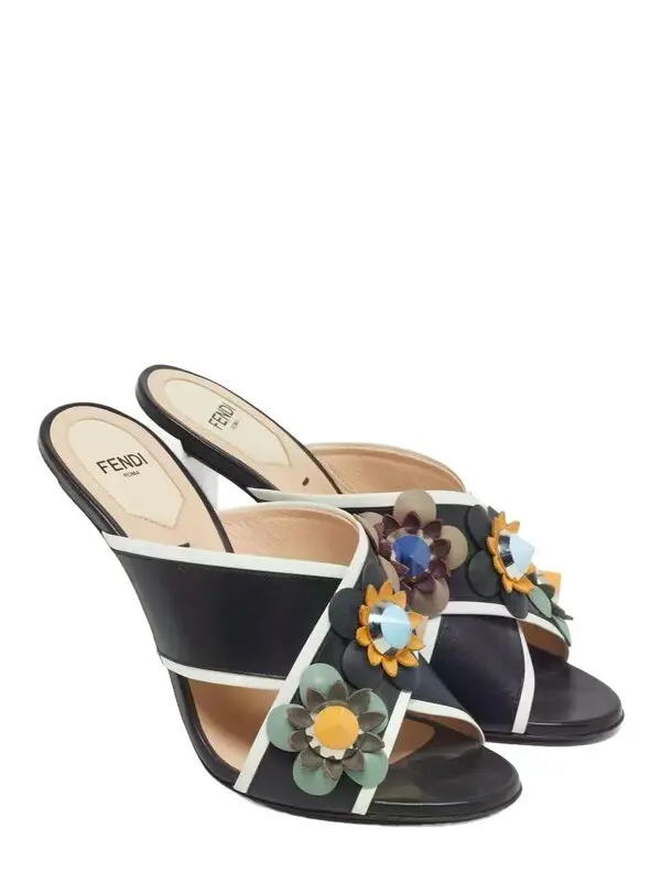 Fendi Flowerland Heeled Sandals - Black