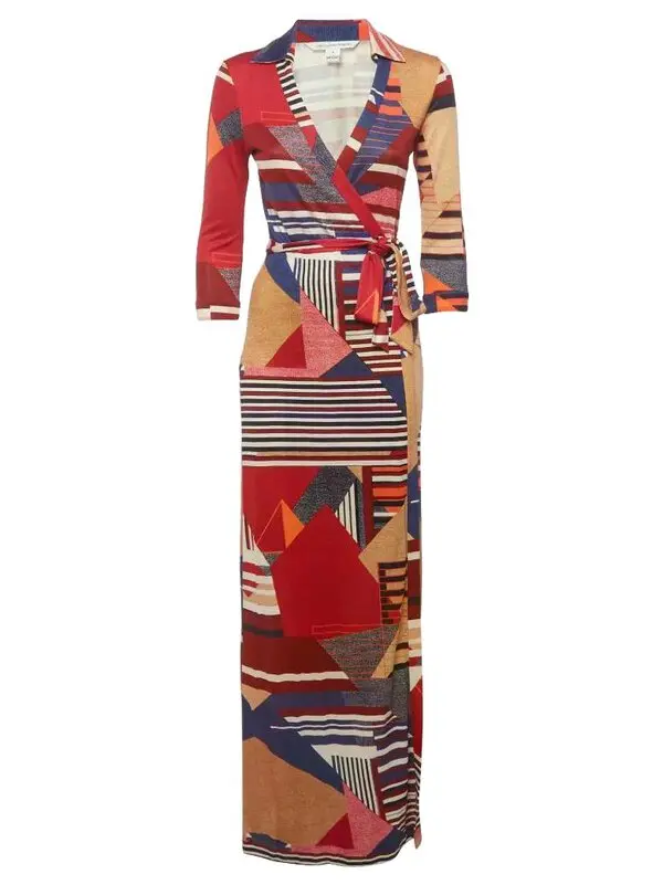 Diane Von Furstenberg Abigail Geometric Print Wrap Maxi Dress - Neutrals