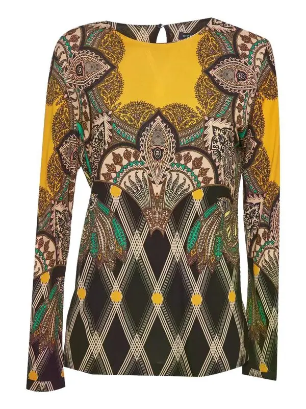 Etro Printed Jersey Long Sleeve Top - Yellow