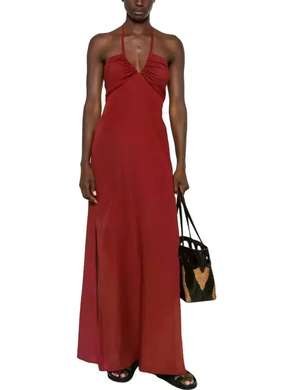MOUTAKI Halterneck Maxi Dress - Red